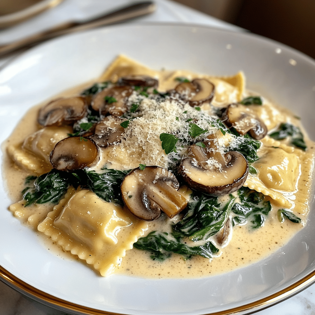 Spinach and Mushroom Alfredo Ravioli - Infinityrecipes