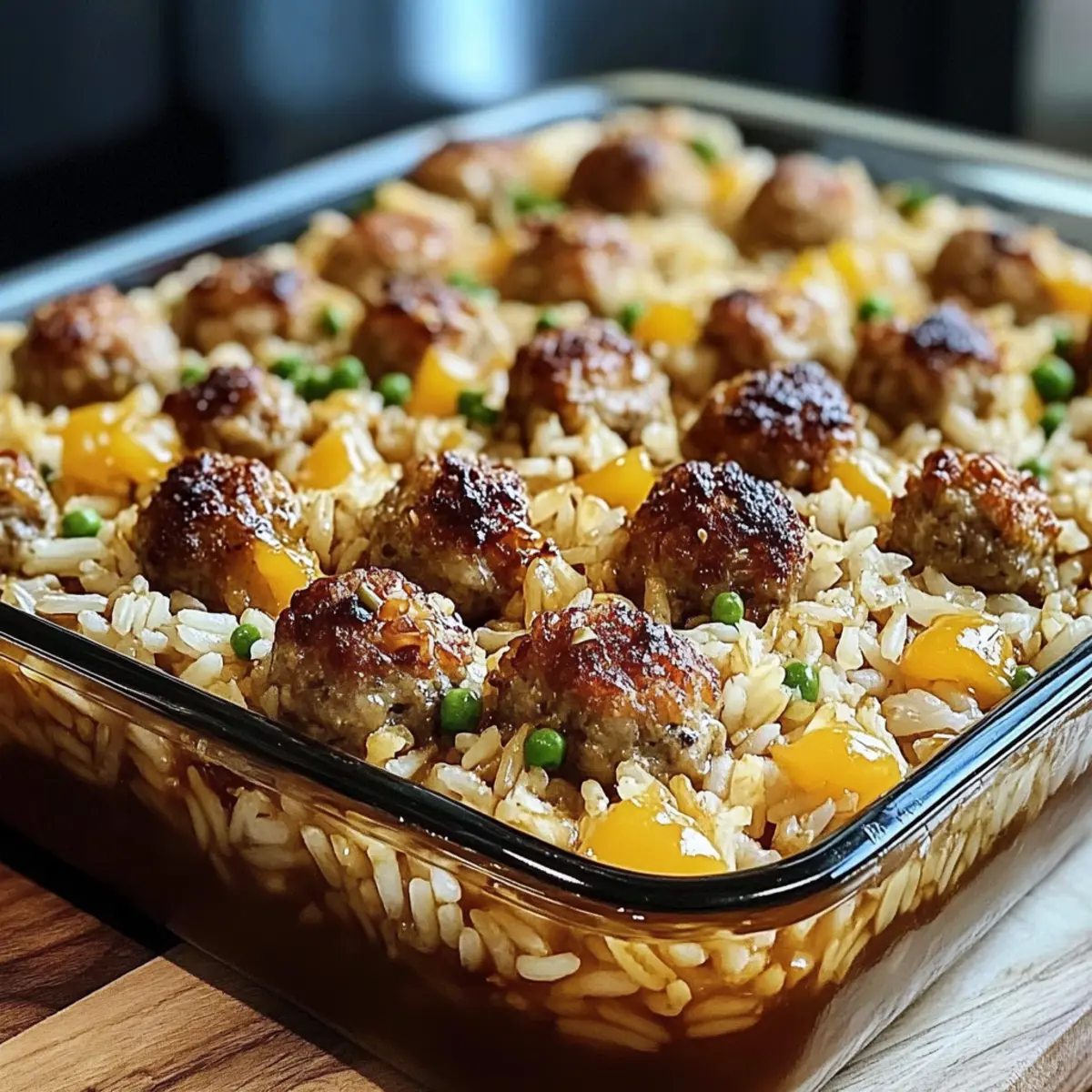 Irresistibly Easy Honey Garlic Meatball Rice Bake Delight